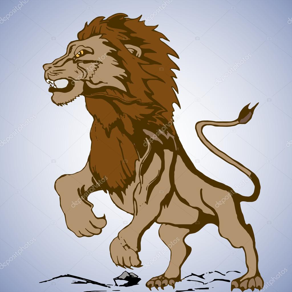 León rugiente de cartón. Ilustración vectorial con gradientes simples ...