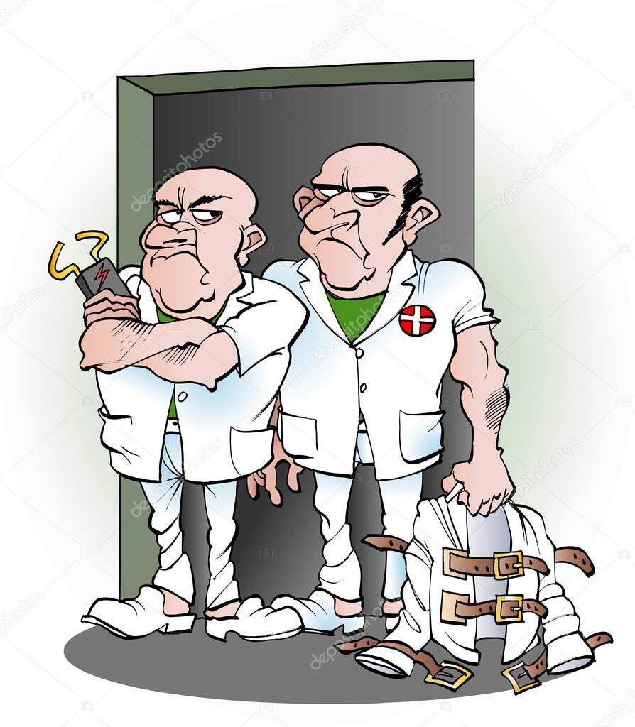 Twee verzorgers uit het psychiatrisch ziekenhuis — Stockvector © SECHER ...