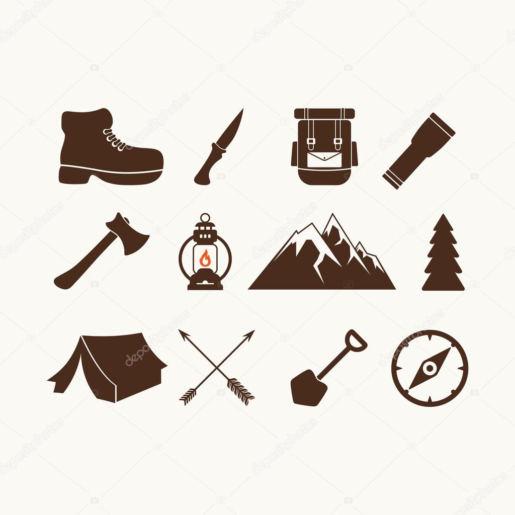 Símbolos de camping. Iconos del campamento . Vector de stock por ...