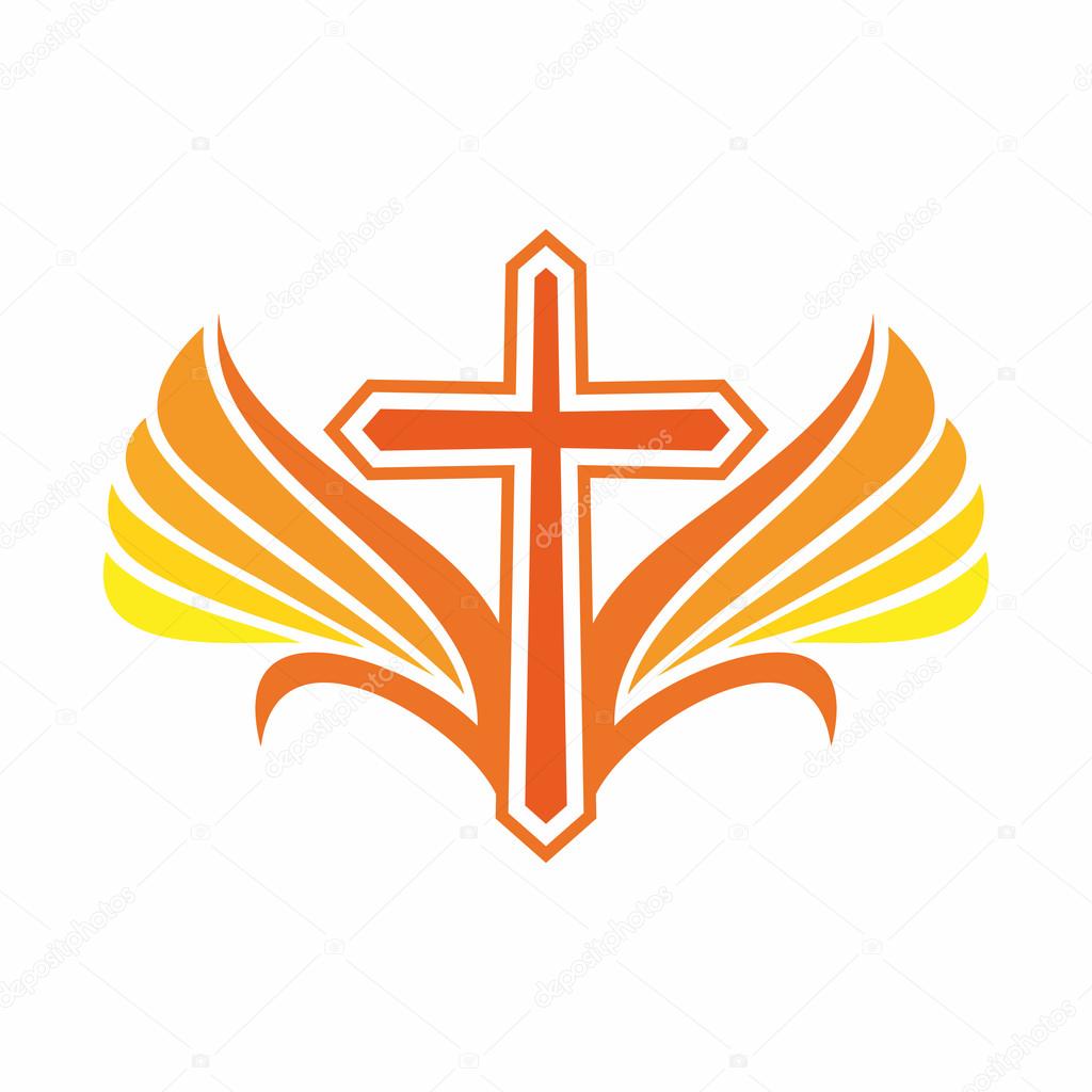 Logo de la iglesia. La cruz de Jesús y alas de ángel . Vector de stock ...