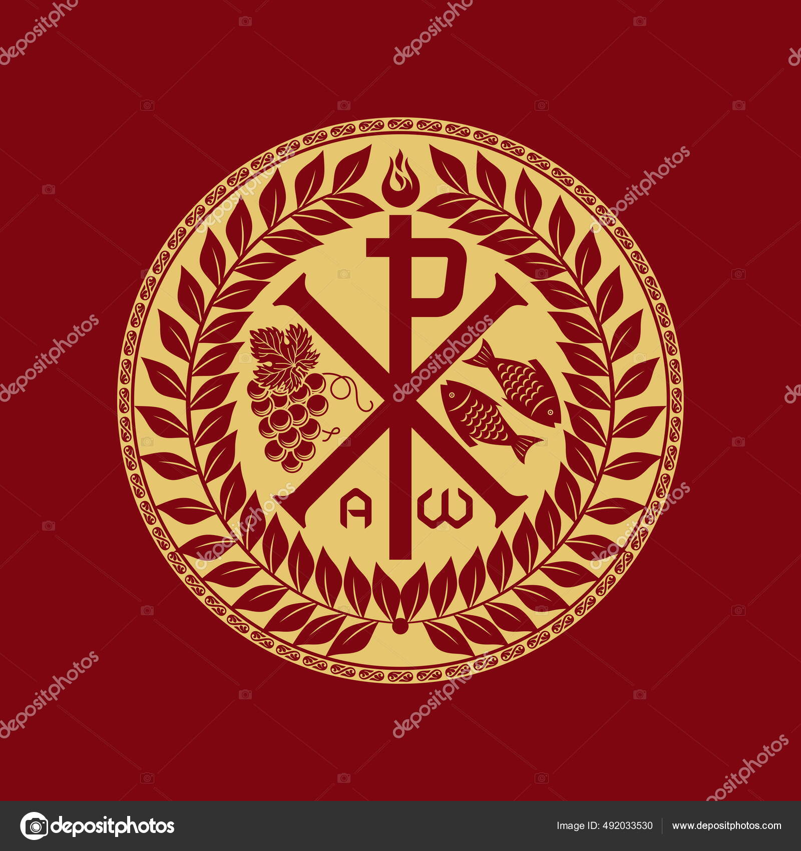 Ilustración Cristiana Monograma Jesucristo Chrismon Pescado Racimo Uvas ...
