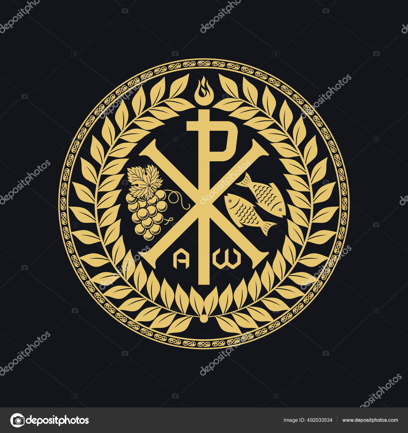 Ilustração Cristã Monograma Jesus Cristo Chrismon Peixe Cacho Uvas São ...