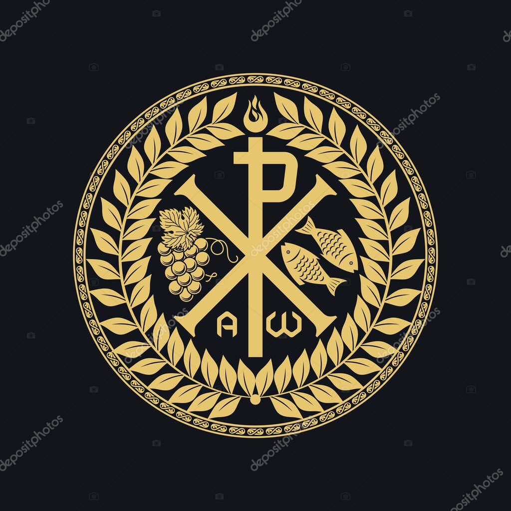 Ilustración cristiana. Monograma de Jesucristo - Chrismon. El pescado y ...