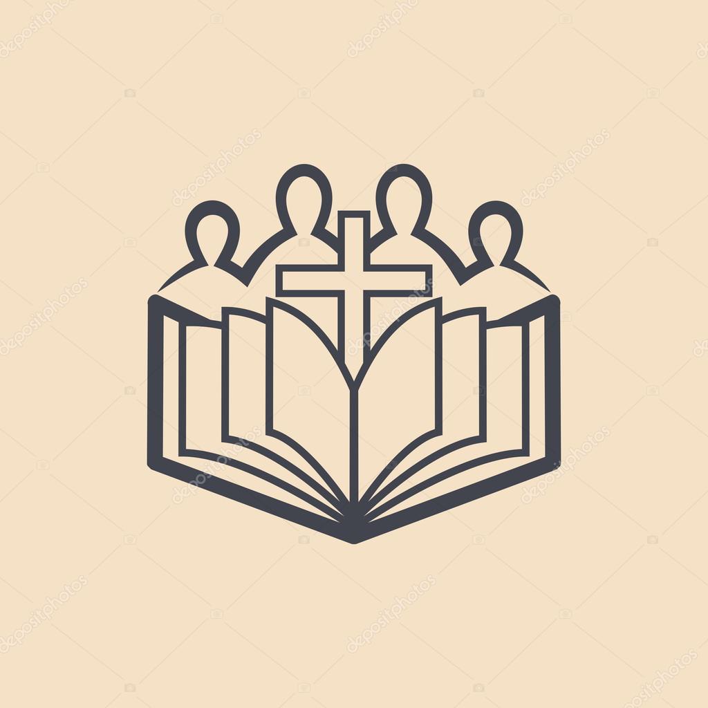 Cross, Bible, worshipers, church, congregation, icon Stock Vector by ...