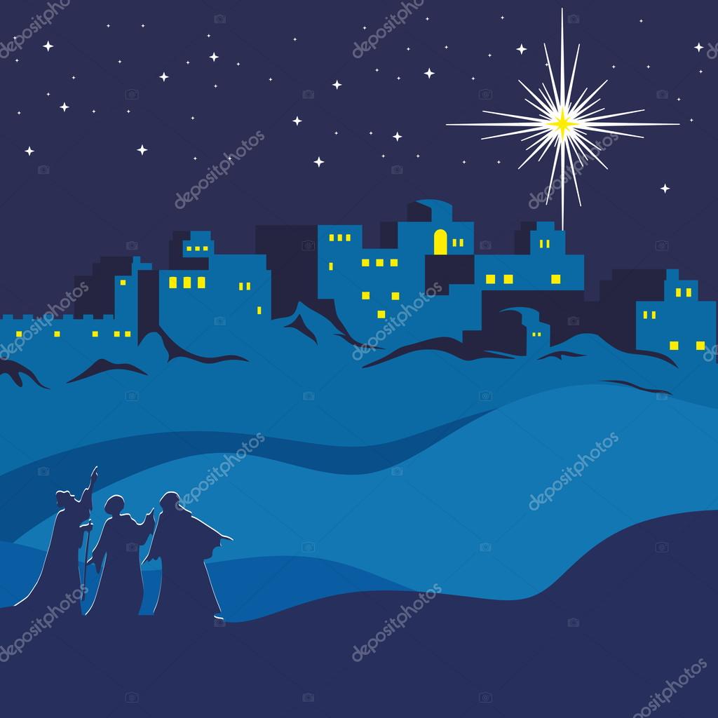 Navidad Noche Belén Hombres Sabios Siguiendo La Estrella De Belén