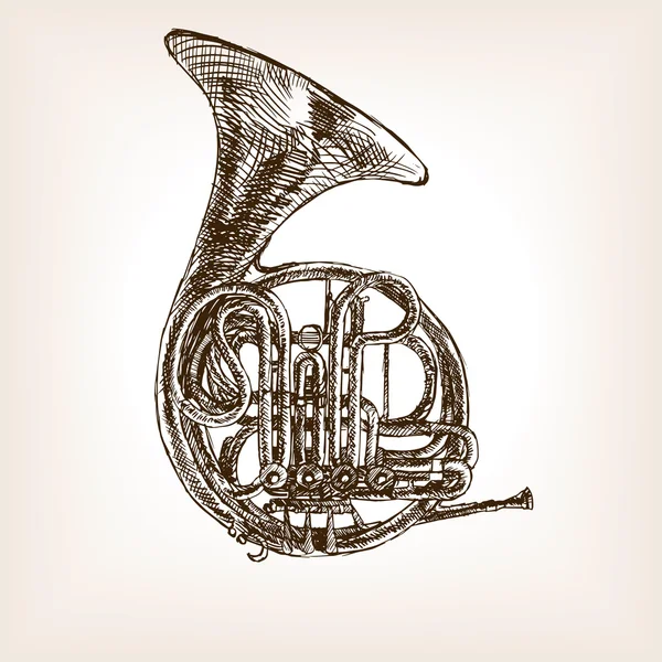 Vector Hand Drawn Illustration Tenor Horn Vintage Engraved Style ...