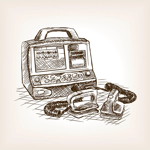 Defibrillator heart cardiac medical electronic device sketch engraving ...