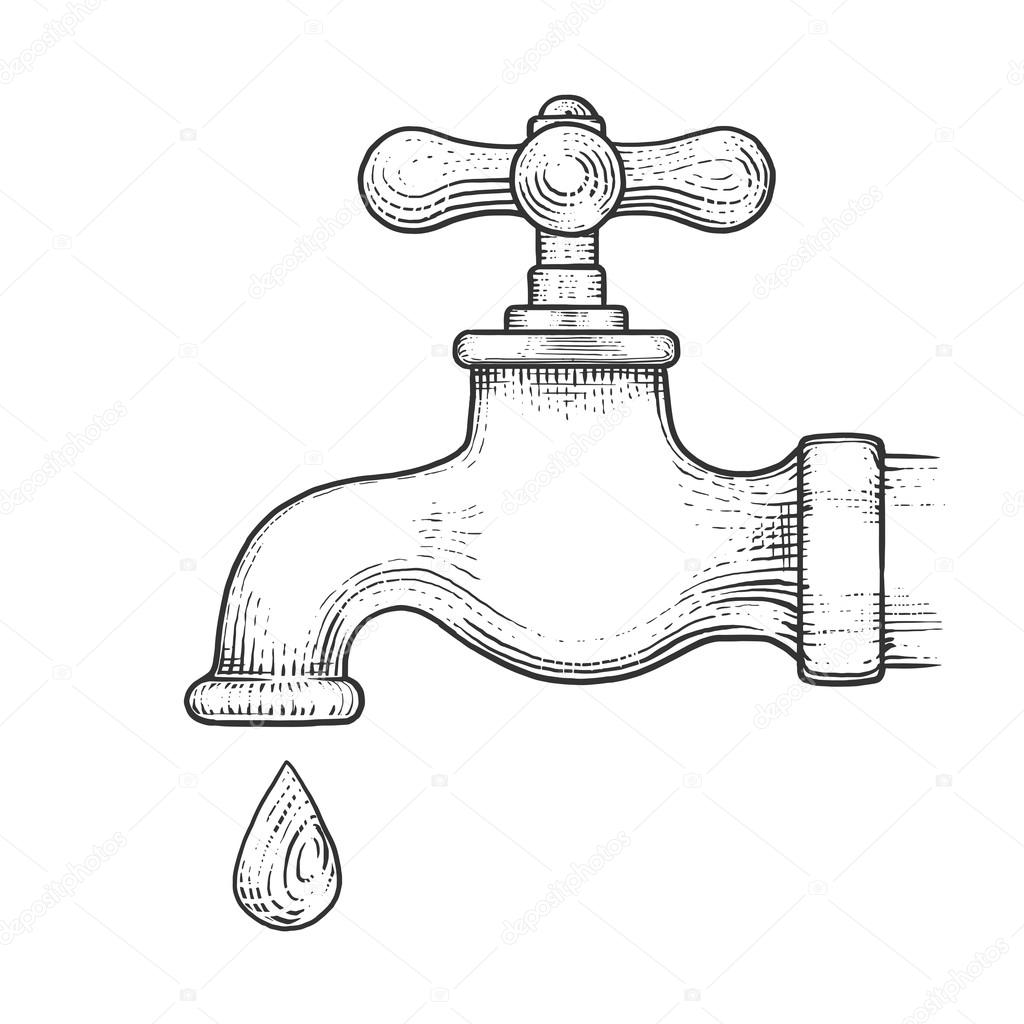 Water tap with drop engraving style vector — Stock Vector ... Water tap with drop engraving style vector — Stock Vector ...