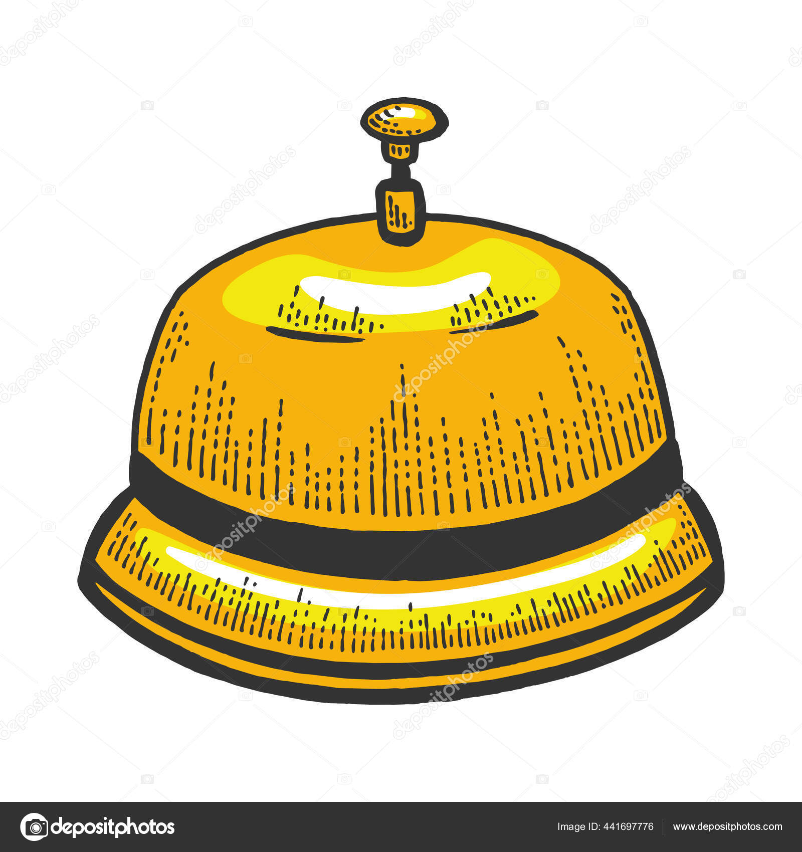 Reception desk call bell sketch color engraving vector illustration. T ...