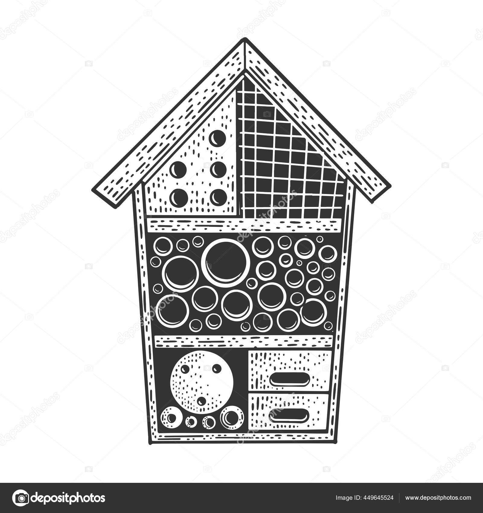 Insect hotel house sketch engraving vector illustration. T-shirt ...