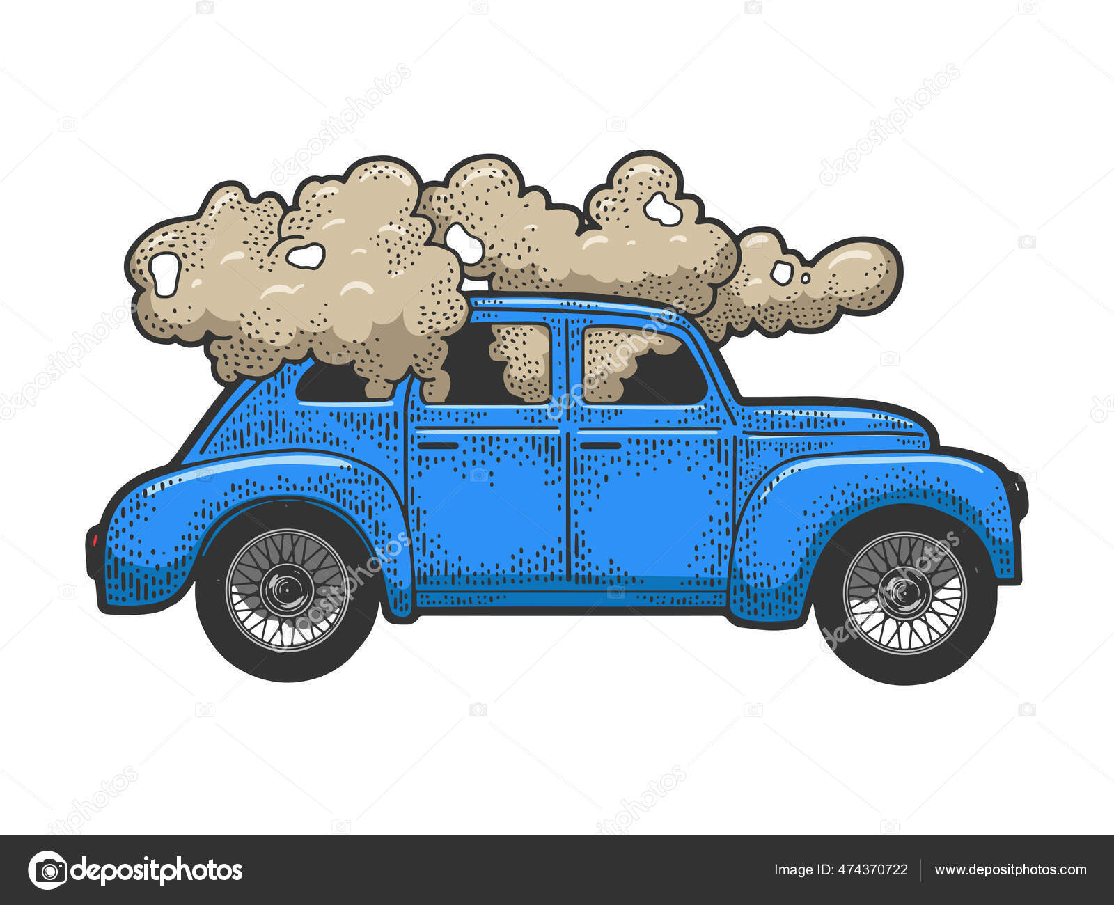 Fumar coche boceto línea arte color grabado vector ilustración. Diseño ...