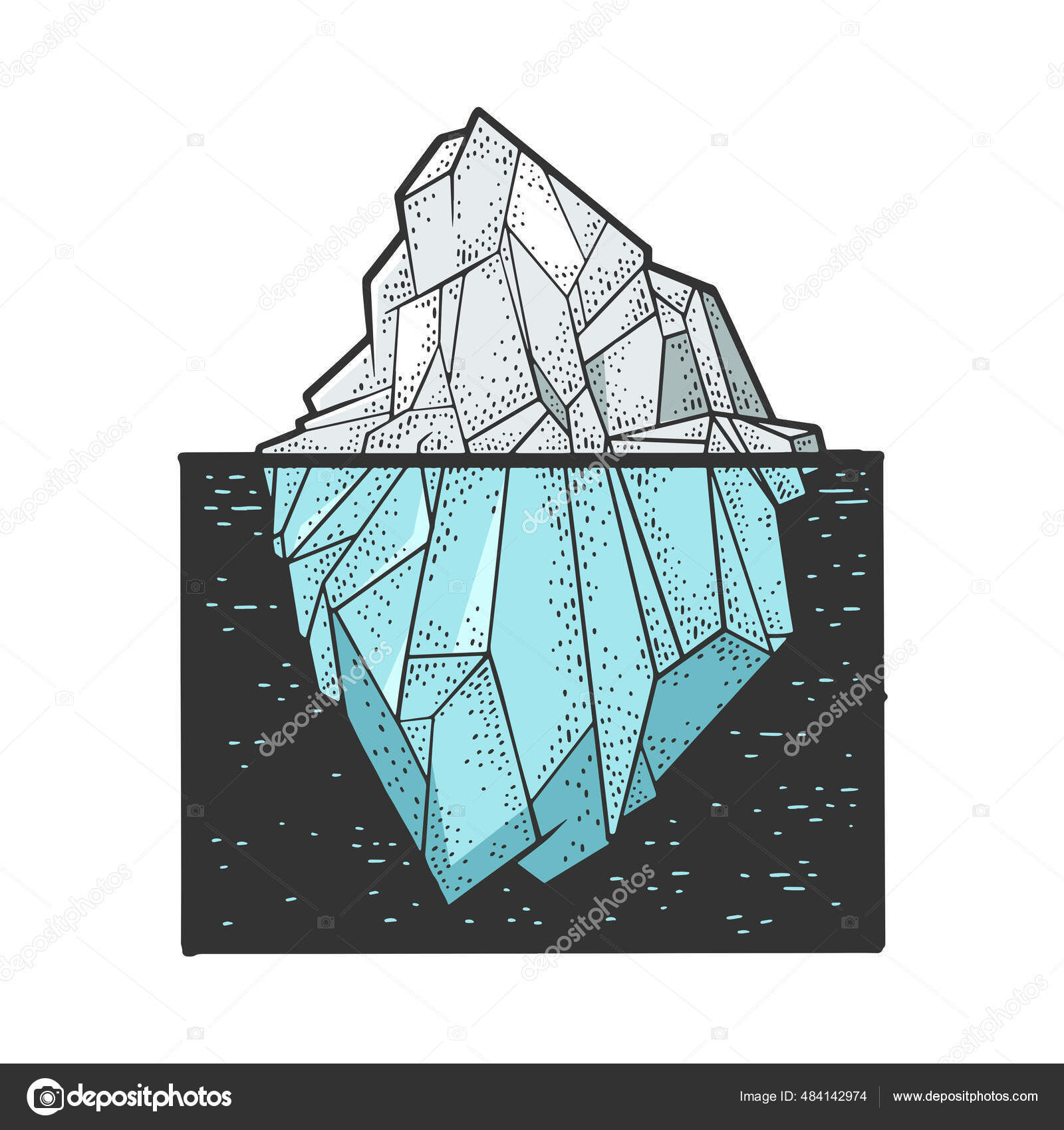 Iceberg color line art sketch engraving vector illustration. T-shirt ...