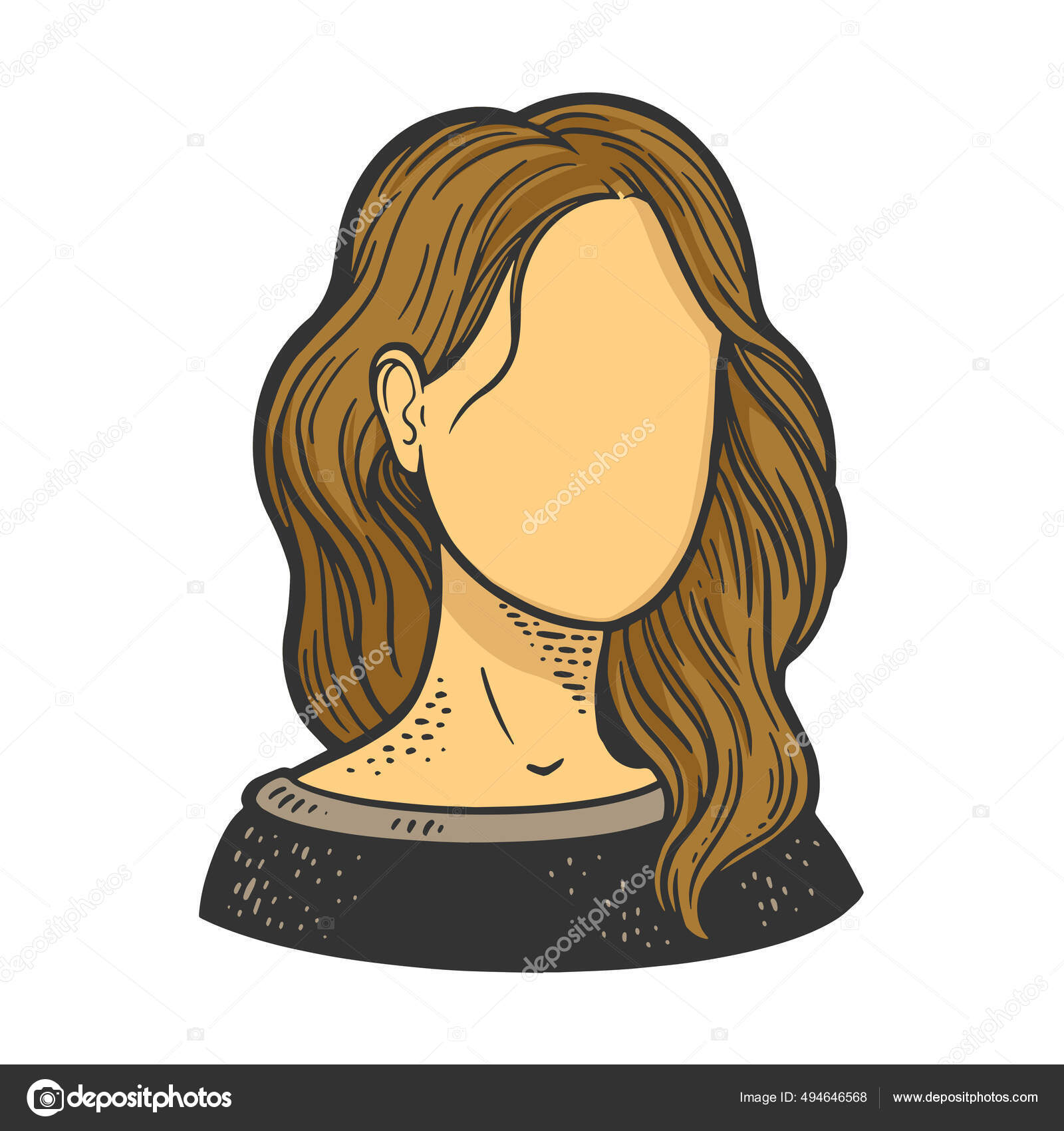 Female woman girl face dummy template without eyes nose and mouth color ...