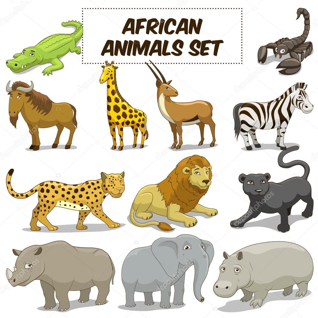 Dibujos animados africana Savannah animales conjunto vector vector ...