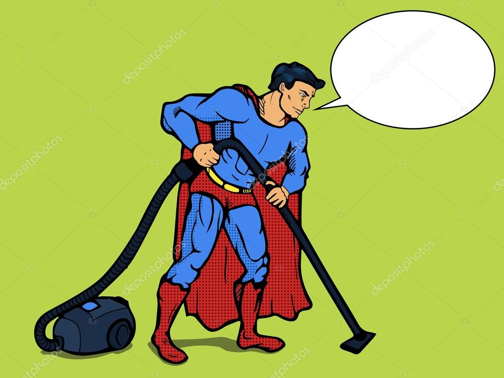 Superhero man with vacuum cleaner pop art vector Stock Vector Image by ...