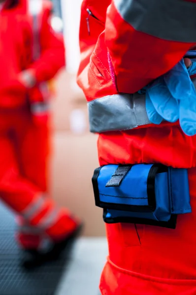 emergency volunteer operator with medical devices - Stock Image ...