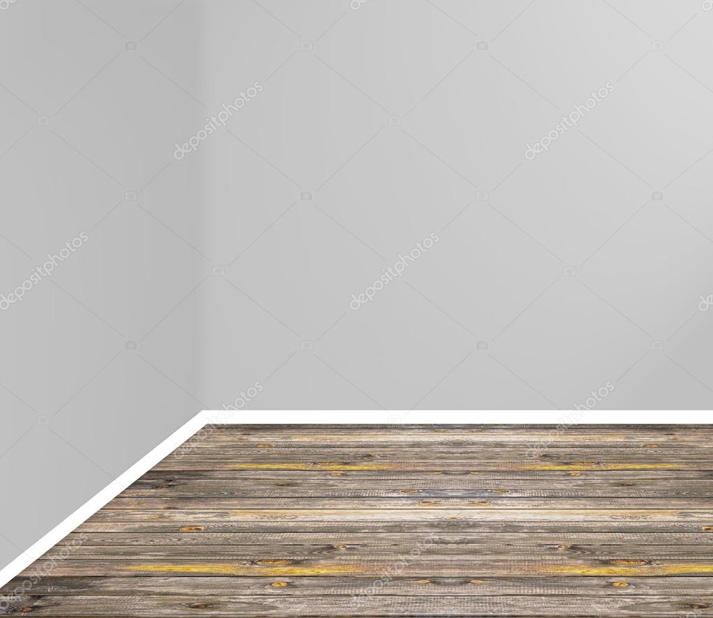Empty room corner with wooden floor and grey wall Stock Photo by ...