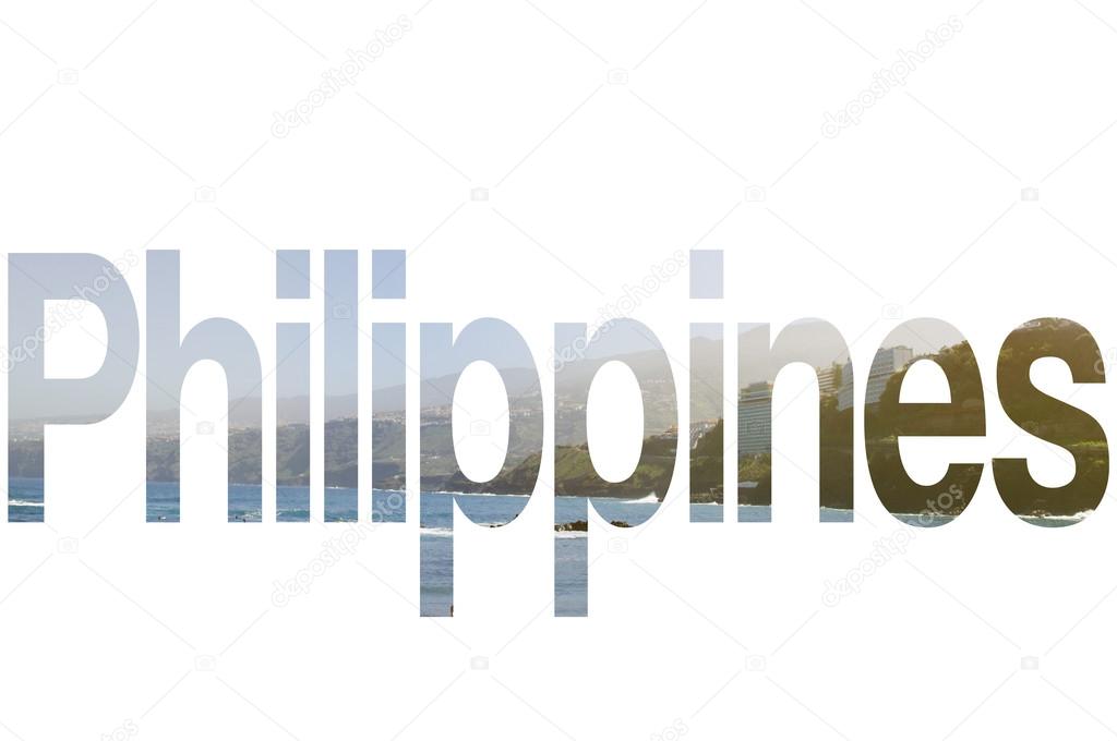 Background with word Philippines. Letters were made from backgrounds ...