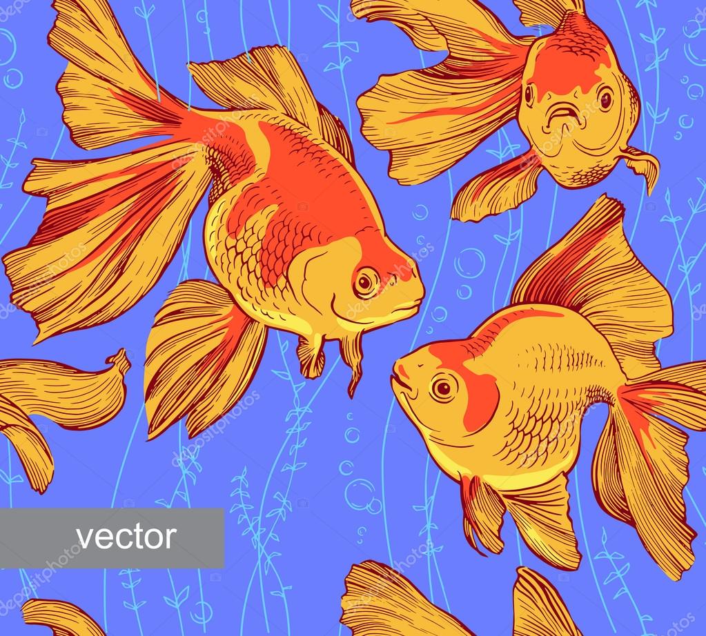Goldfish illustration artwork line underwater pattern seamless texture ...