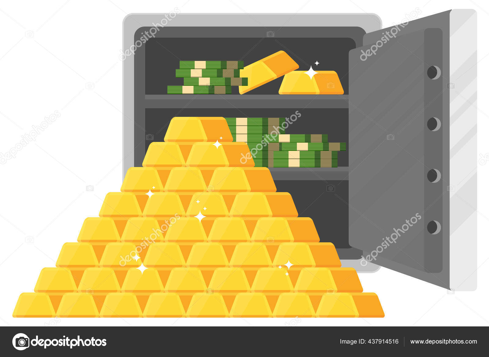 Bank safe gold bar, ingnots and money. Flat vector cartoon illustration Stock Vector by ©quarta ...