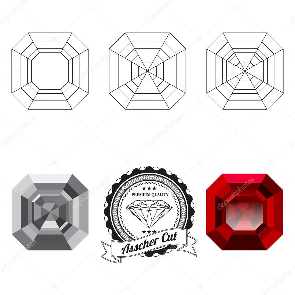 Set of asscher cut jewel views Stock Vector by ©Ryzhi 124212832