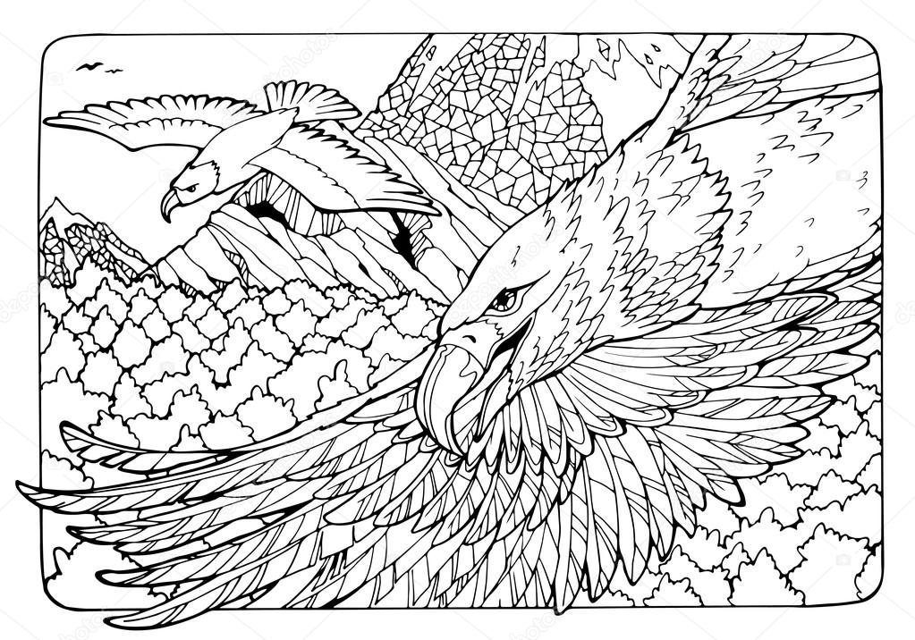 Coloring page with eagles — Stock Photo © Xaxalerik #98709500