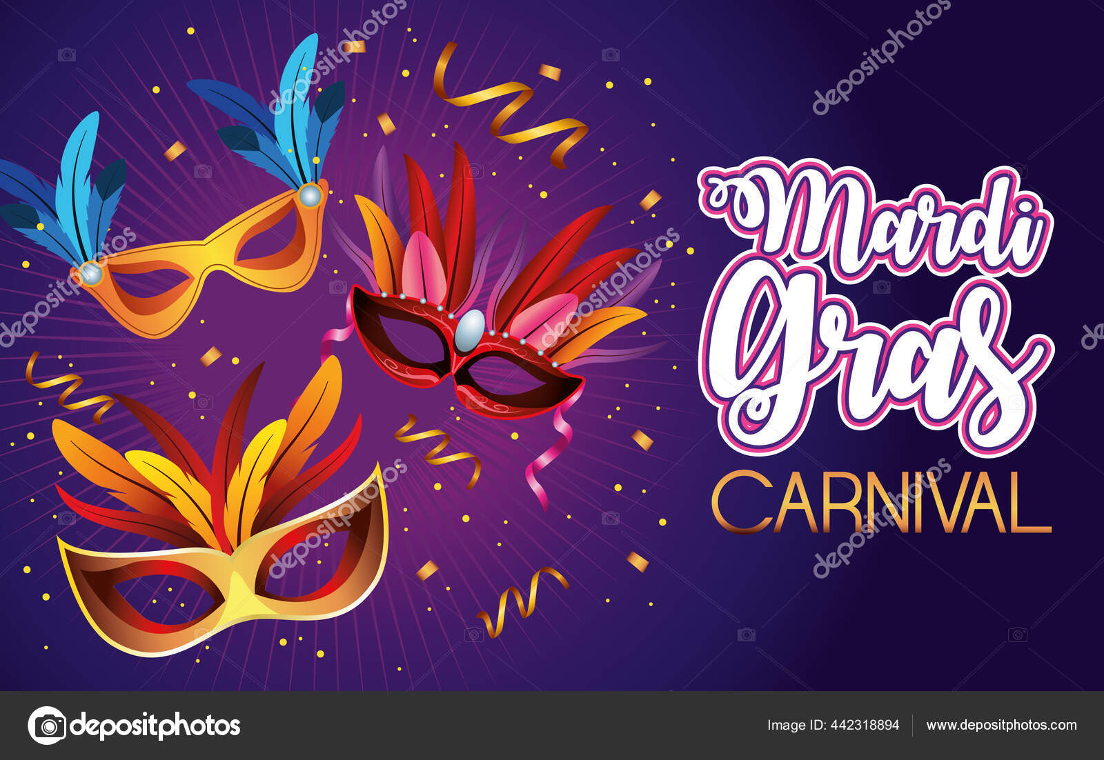 Carnaval de carnaval mardi gras letras con máscaras y plumas Vector de ...