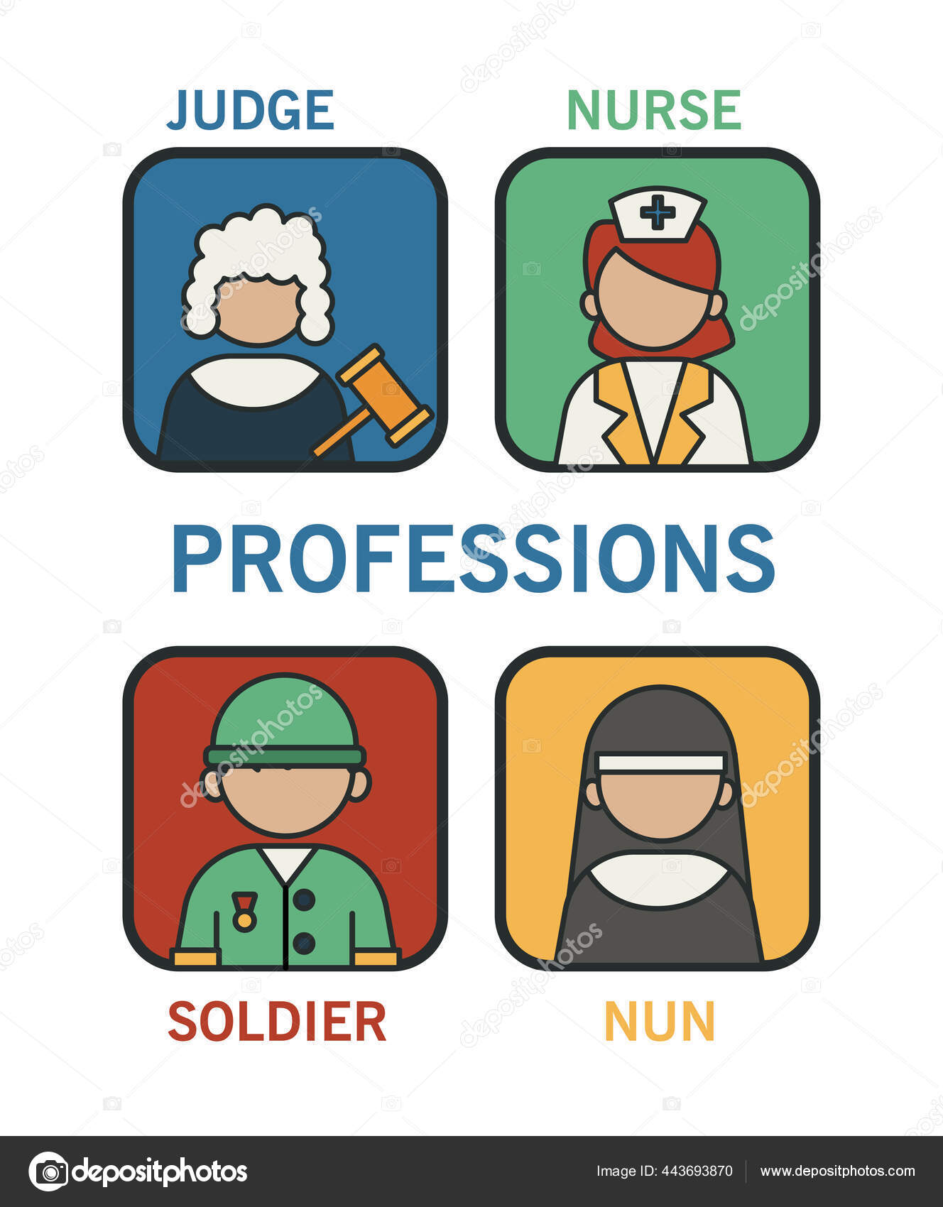 Group of four professionals workers with differents occupations and ...