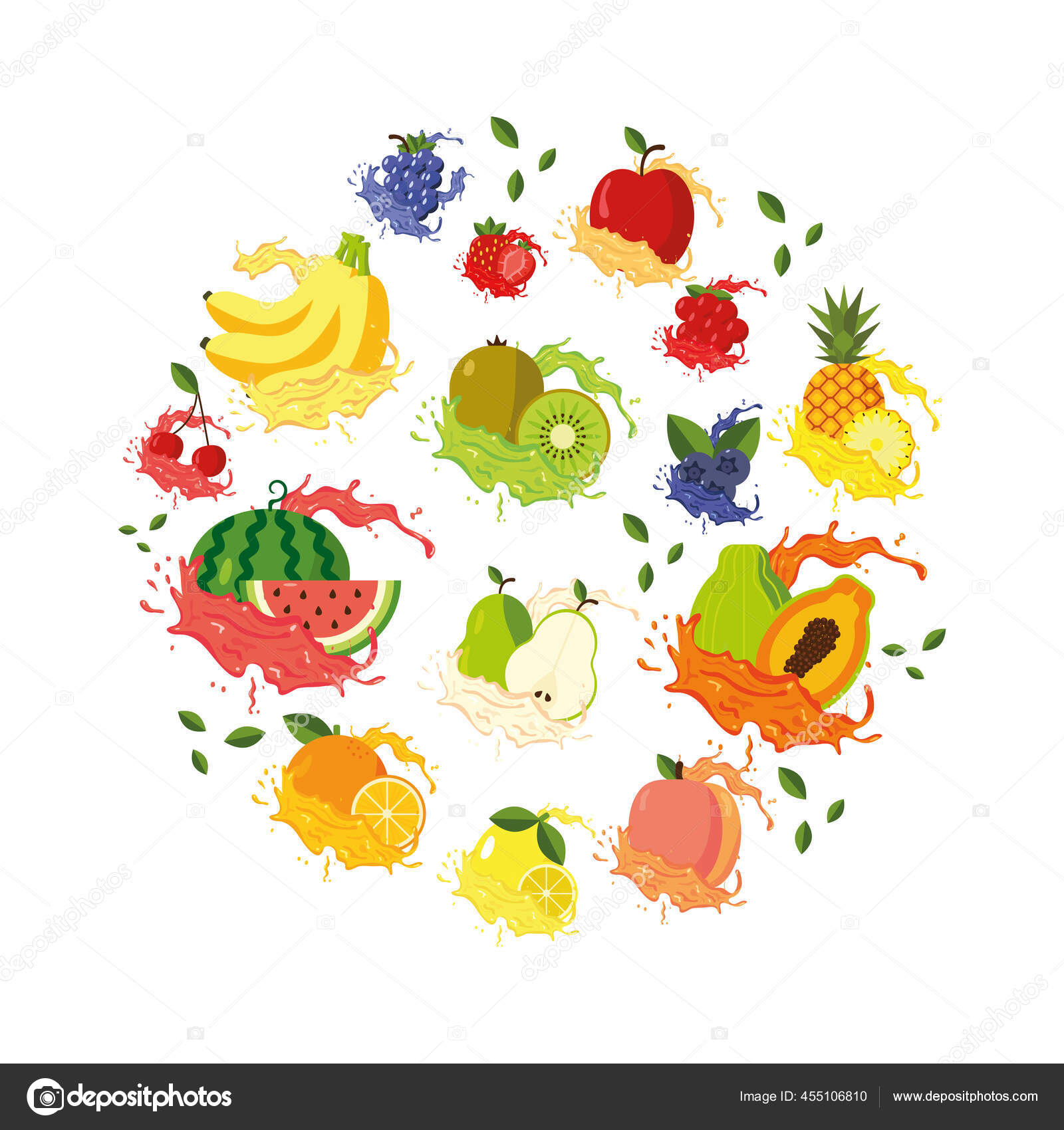 Fruits splash around Stock Vector by ©jemastock 455106810