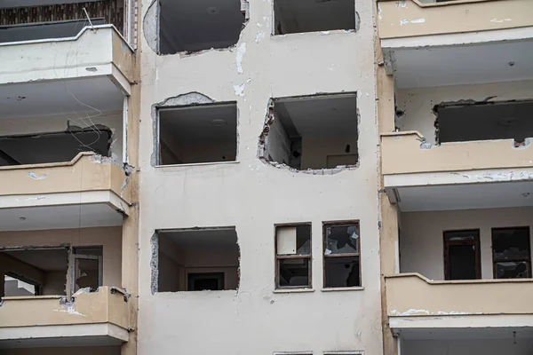Facade of a old house or building decayed and in ruin - Stock Image ...