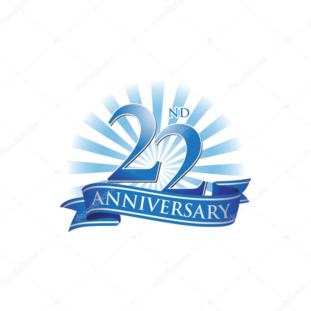 22nd anniversary ribbon logo with blue rays of light — Stock Vector ...
