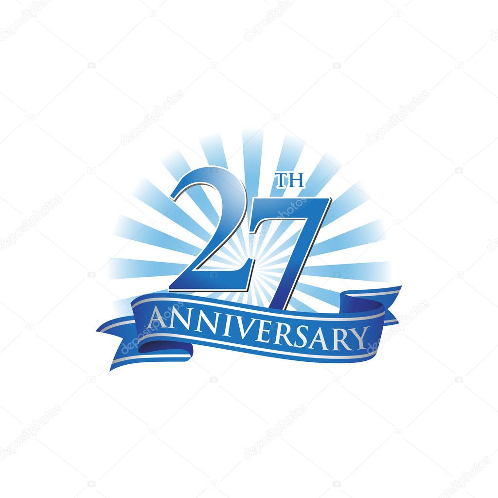 27th anniversary ribbon logo with blue rays of light — Stock Vector ... 27th anniversary ribbon logo with blue rays of light — Stock Vector ...