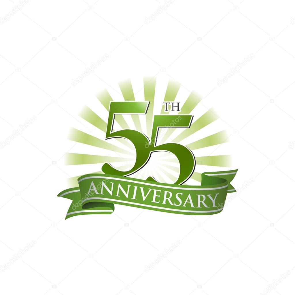 55th anniversary ribbon logo with green rays of light Stock Vector by ...