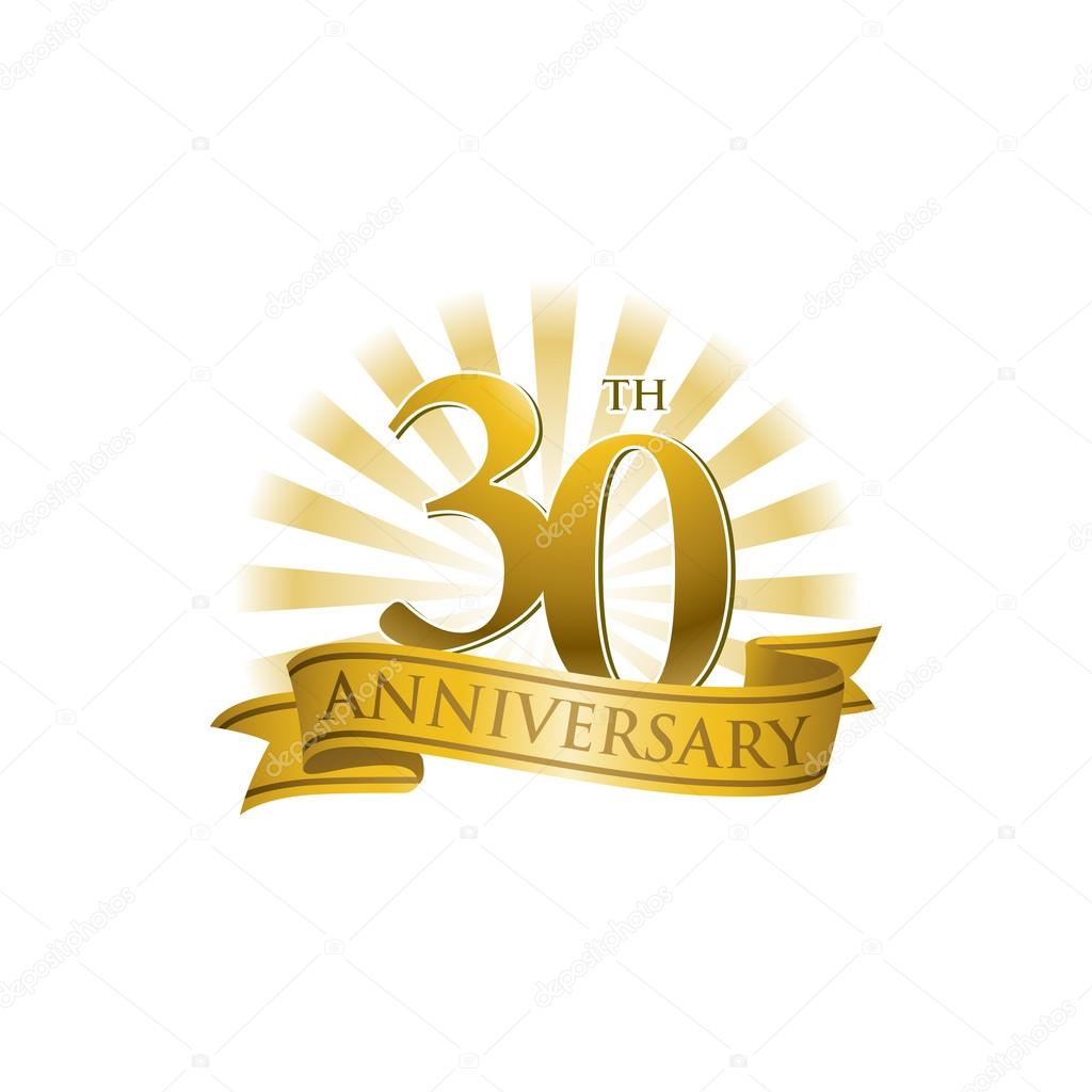 30th anniversary ribbon logo with golden rays of light Stock Vector ...