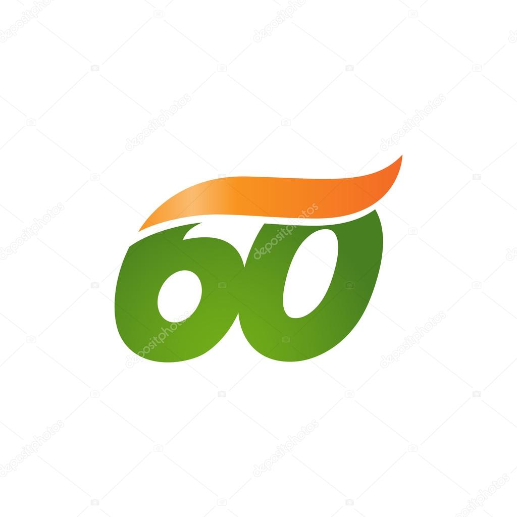 Número 60 swoosh plantilla de diseño de onda logo naranja verde ...