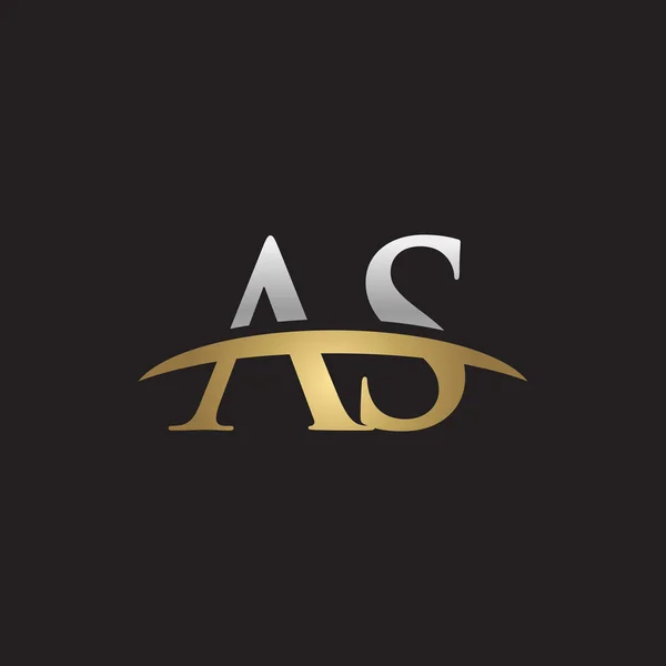 Initial letter SS silver gold swoosh logo swoosh logo black background ...