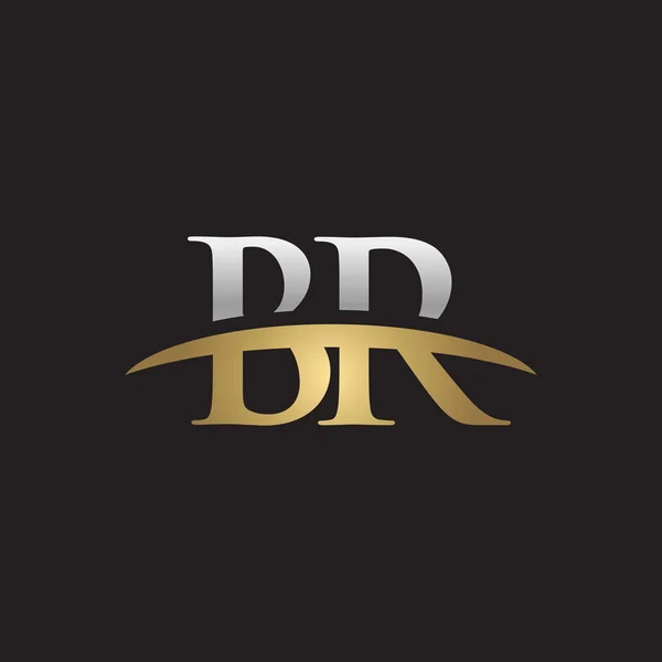 Initial letter RA silver gold swoosh logo swoosh logo black background ...