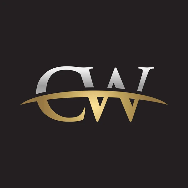 Initial letter CK silver gold swoosh logo swoosh logo black background ...