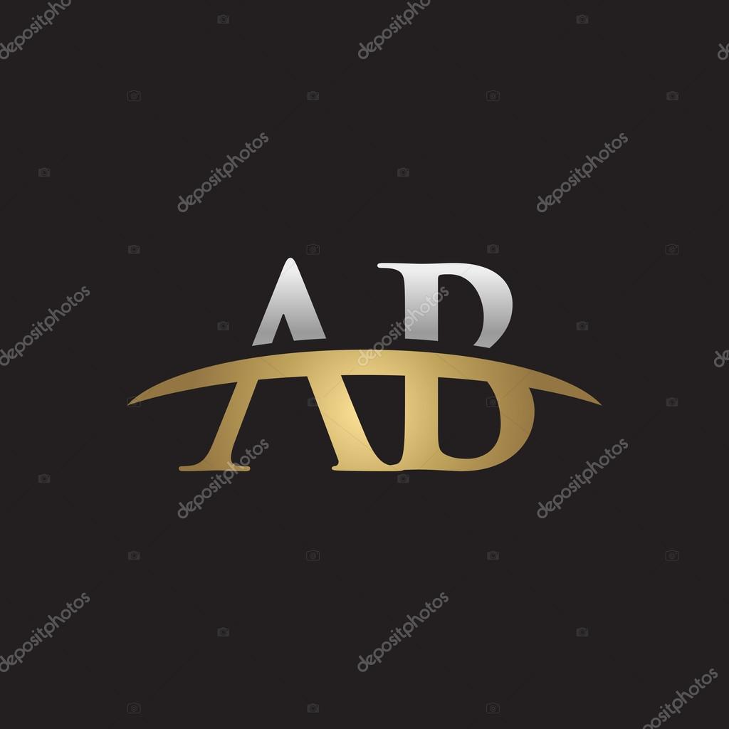 Initial letter AB silver gold swoosh logo black background Stock Vector ...