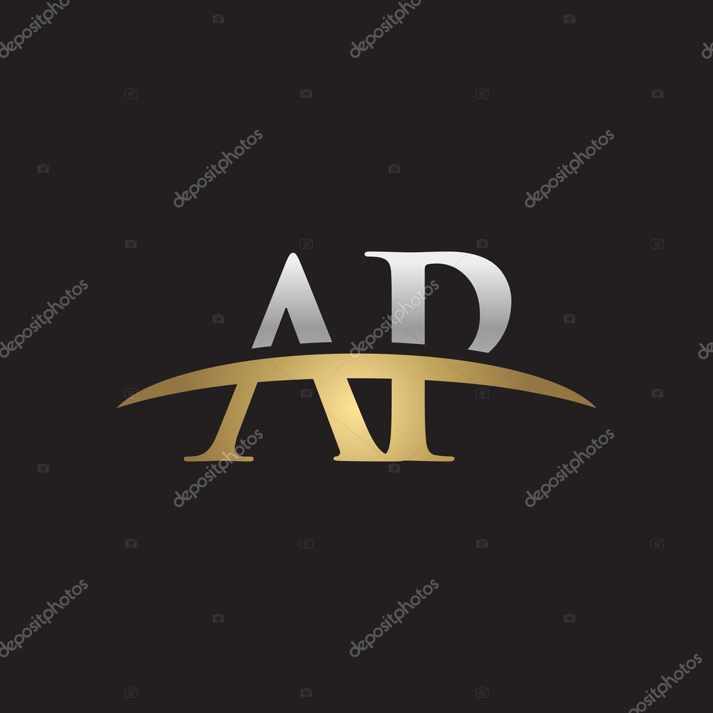 Initial letter AP silver gold swoosh logo swoosh logo black background ...