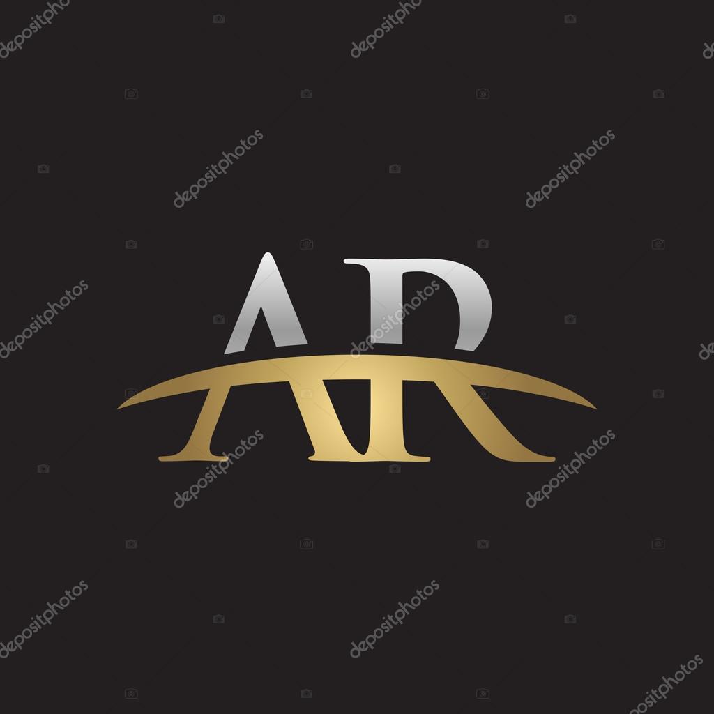 Initial letter AR silver gold swoosh logo swoosh logo black background ...