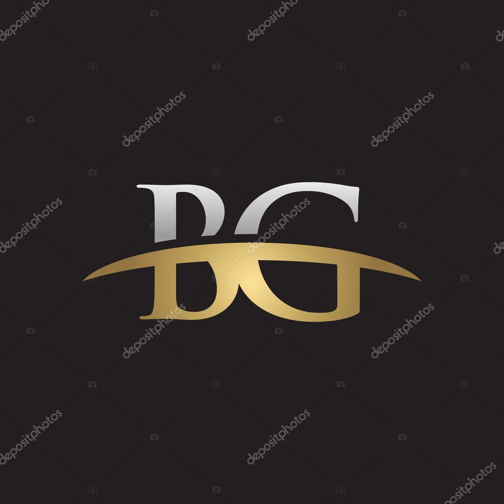 Initial letter BG silver gold swoosh logo swoosh logo black background ...