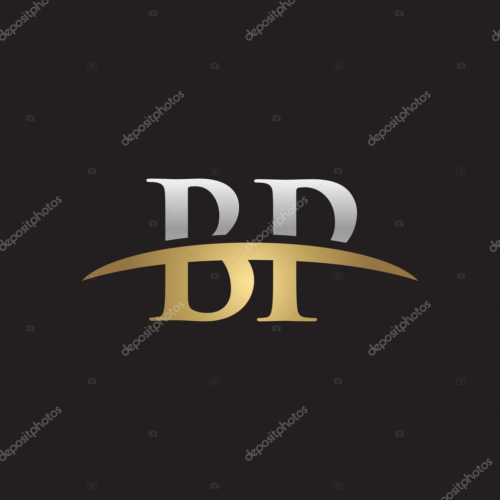Initial letter BP silver gold swoosh logo swoosh logo black background ...