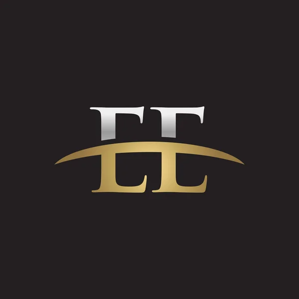 Initial letter TU silver gold swoosh logo swoosh logo black background ...