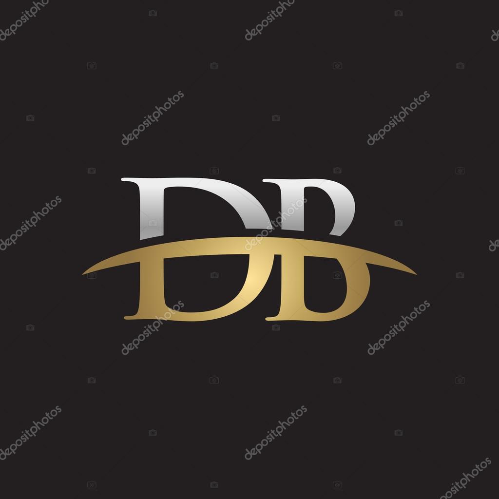 Initial letter DB silver gold swoosh logo swoosh logo black background ...