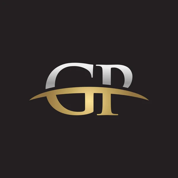 Initial letter QP silver gold swoosh logo swoosh logo black background ...