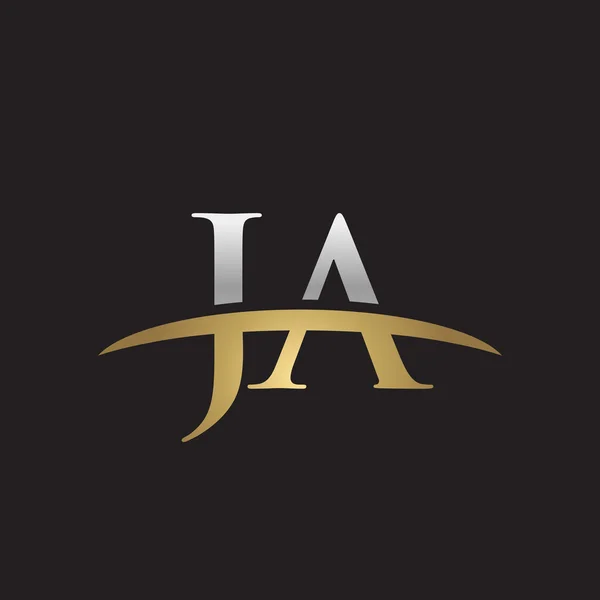 Initial letter WC silver gold swoosh logo swoosh logo black background ...