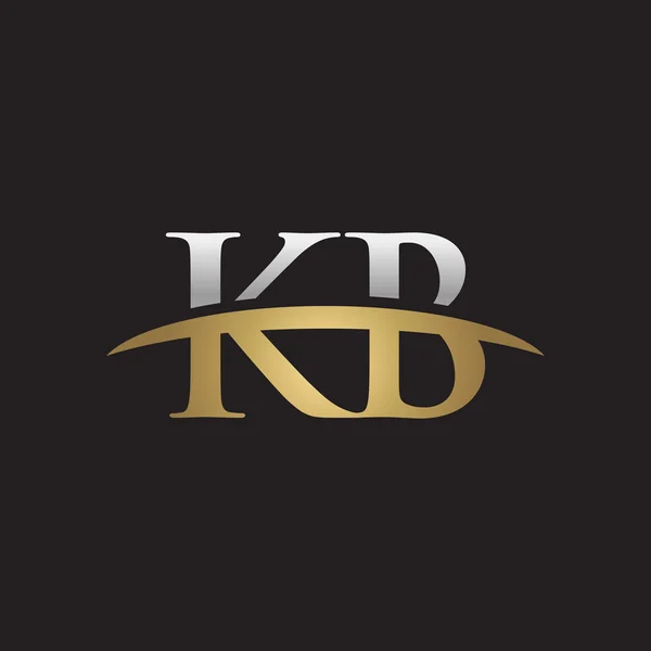 Initial letter KB silver gold swoosh logo swoosh logo black background ...