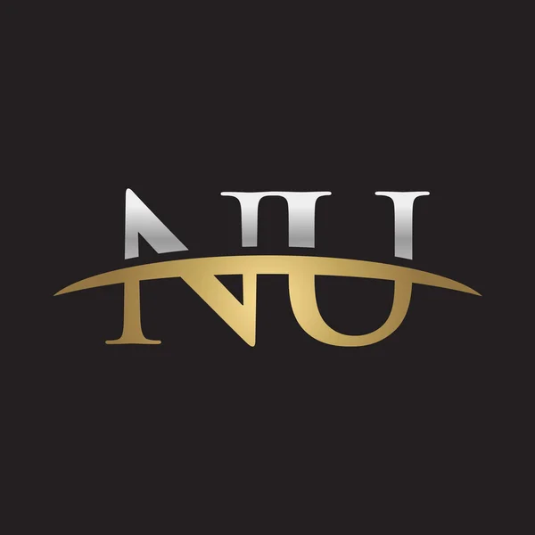 Initial letter NL silver gold swoosh logo swoosh logo black background ...