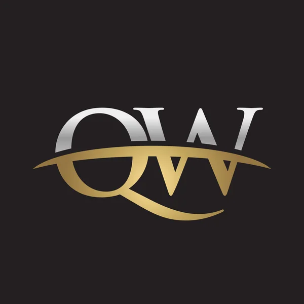 Initial letter SB silver gold swoosh logo swoosh logo black background ...